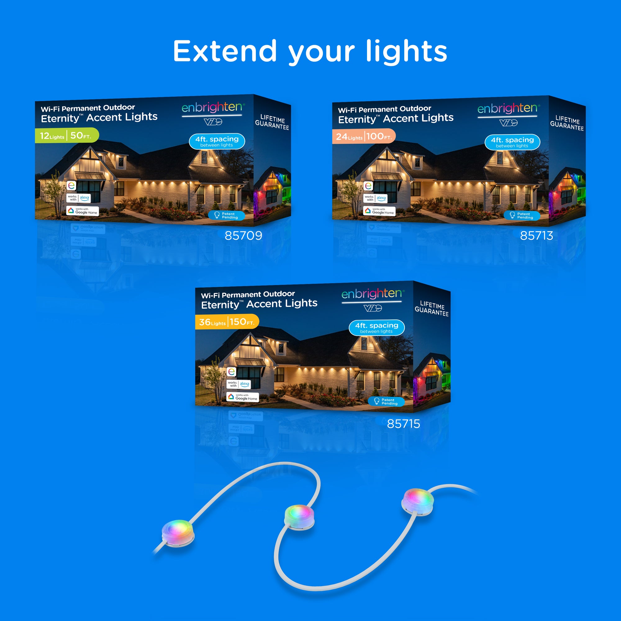 Enbrighten VIBE WiFi Eternity Accent Light Extension Light Strand, 16.