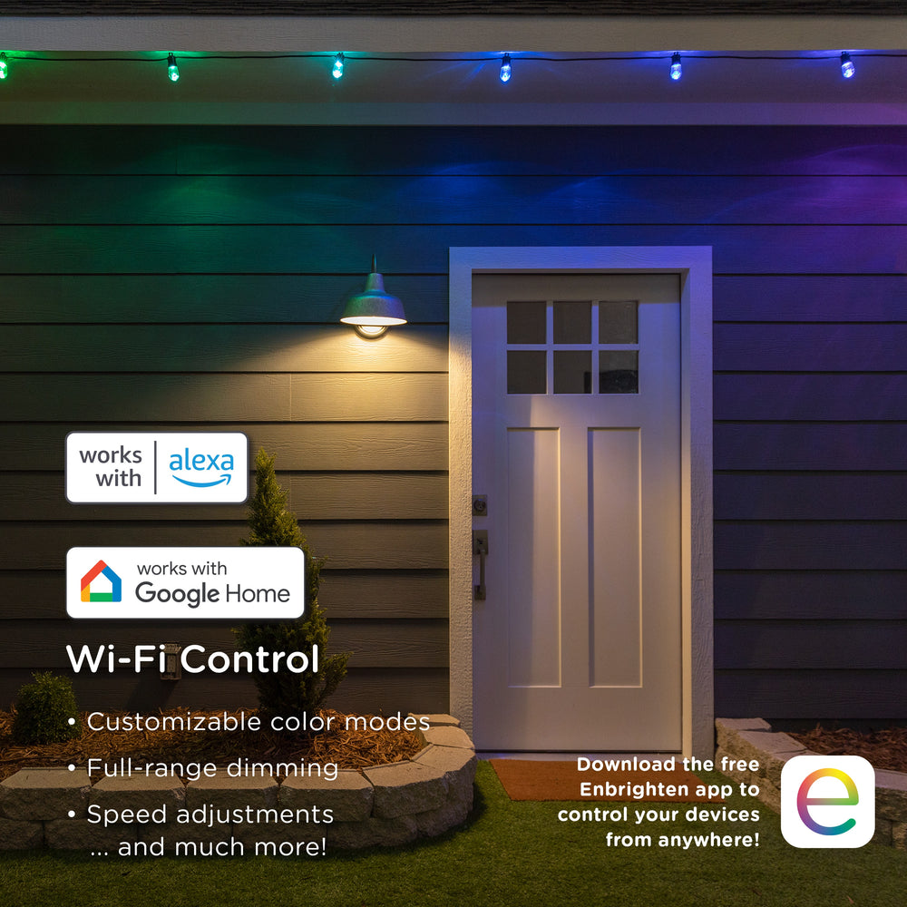 Enbrighten Ecoscapes VIBE WiFi Color-Changing LED Cafe Lights, 12 Bulb