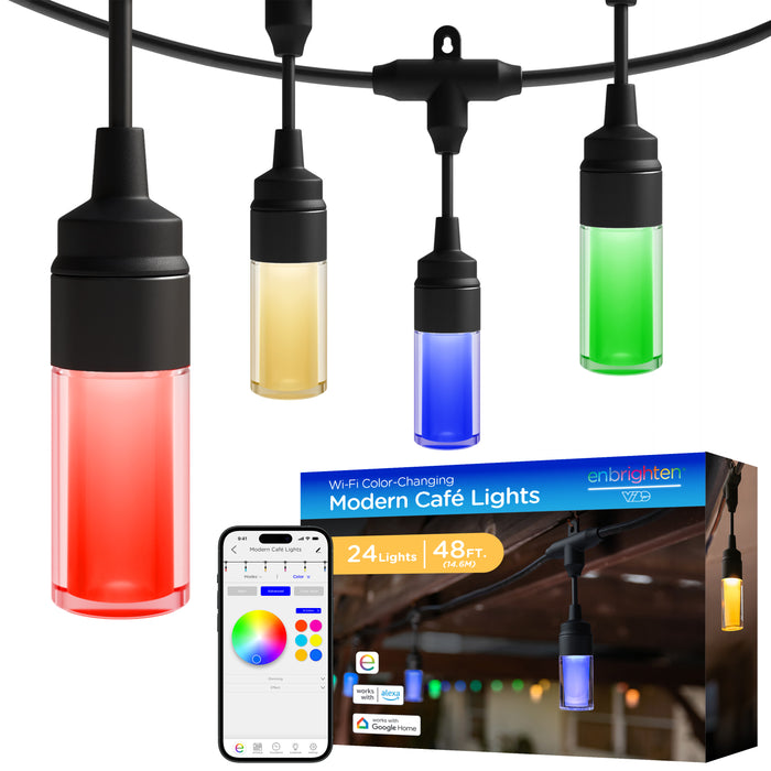 Enbrighten VIBE WiFi Modern Color-Changing LED Cafe Lights, 24 Bulbs,