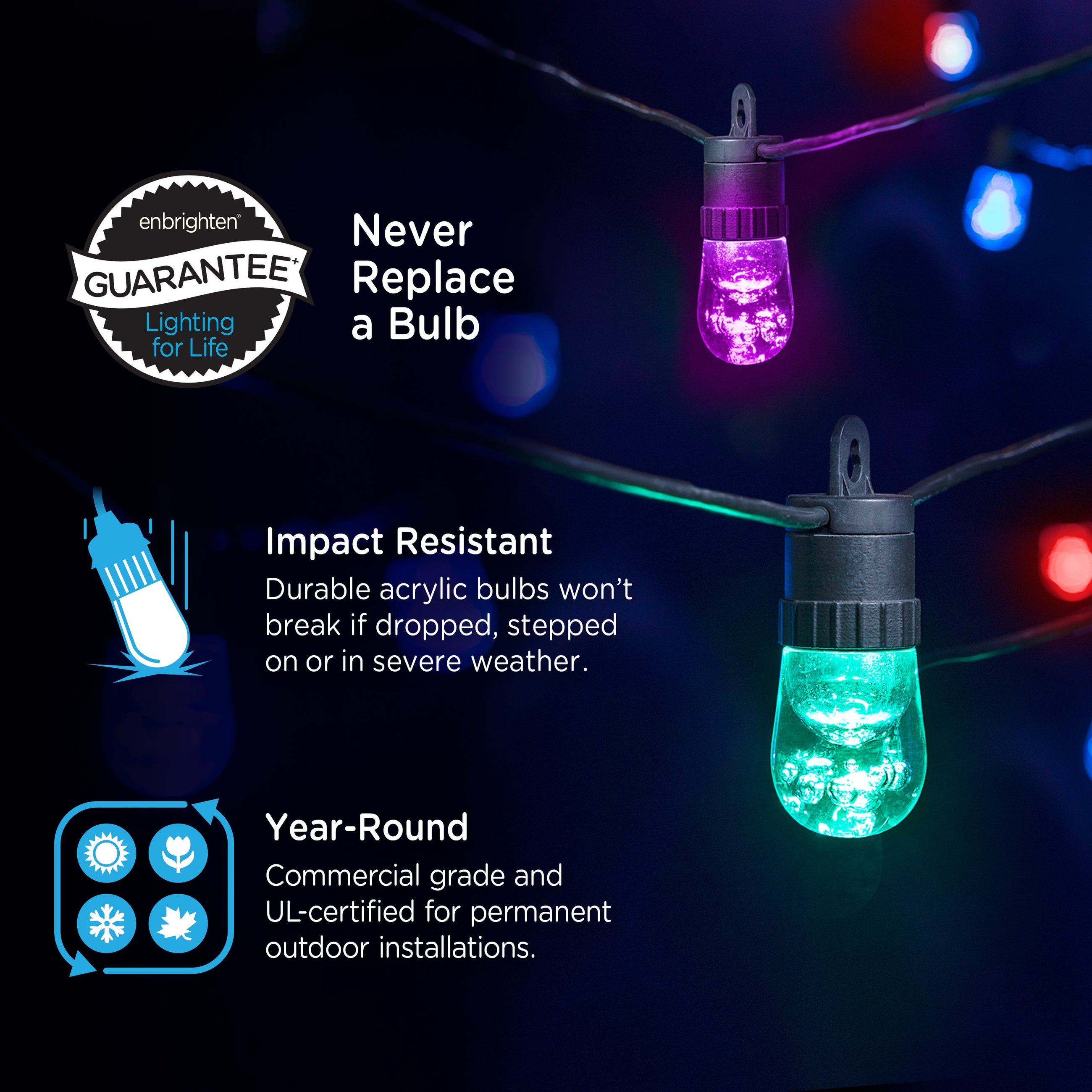 Enbrighten Ecoscapes VIBE WiFi Color-Changing LED Cafe Lights, 12 Bulb